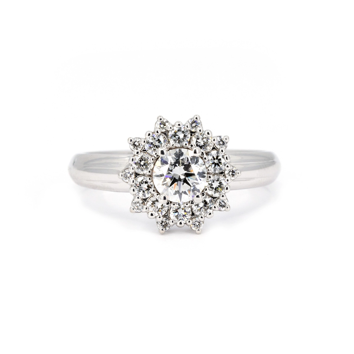 Soleil | Diamond Halo Ring in White Gold | Ruby Mardi Jewelry